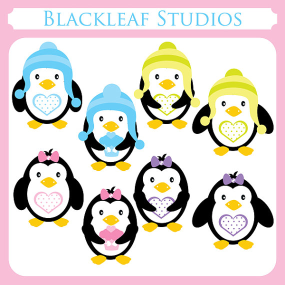 Cute Penguins Clipart Set Digital Download by BlackleafClipart ...