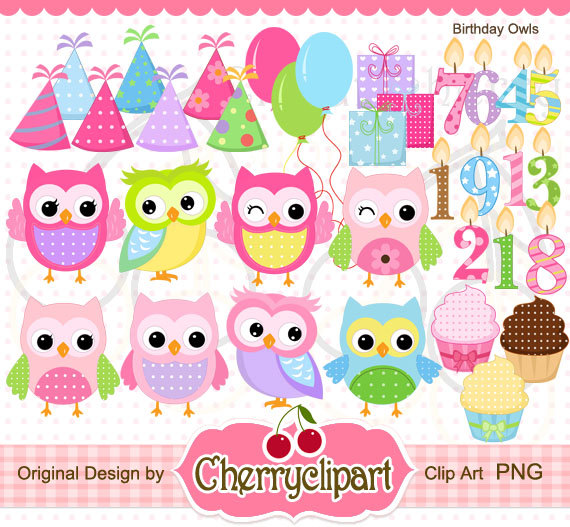 Birthday Owls Digital Clipart Set the hats are by Cherryclipart ...