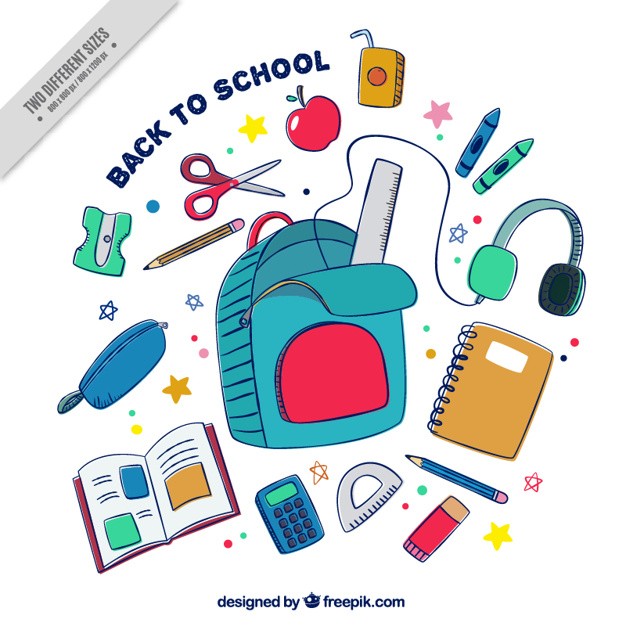 Colorful background with hand drawn school supplies Vector | Free ...