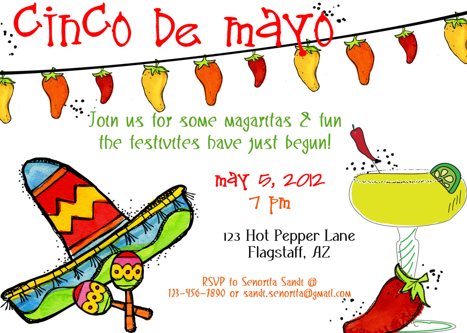 PRINTABLE Cinco De Mayo Party Invite Printable By Luvbugdesign 