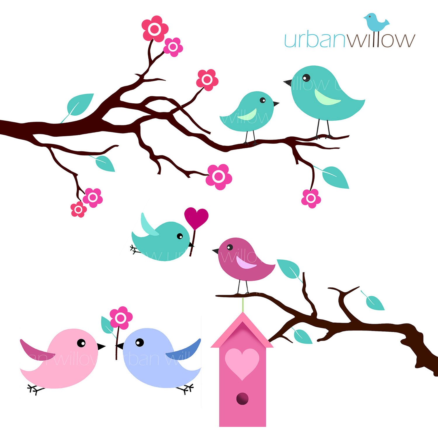 Love Birds Tree Clip Art