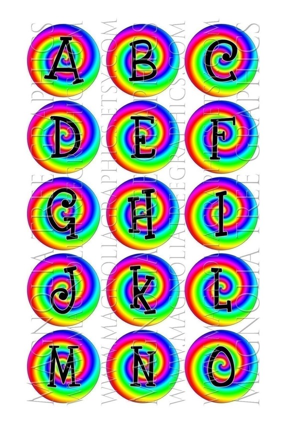 Bottle Cap Graphics Rainbow Swirl Alphabet by MagnoliaGraphics ...