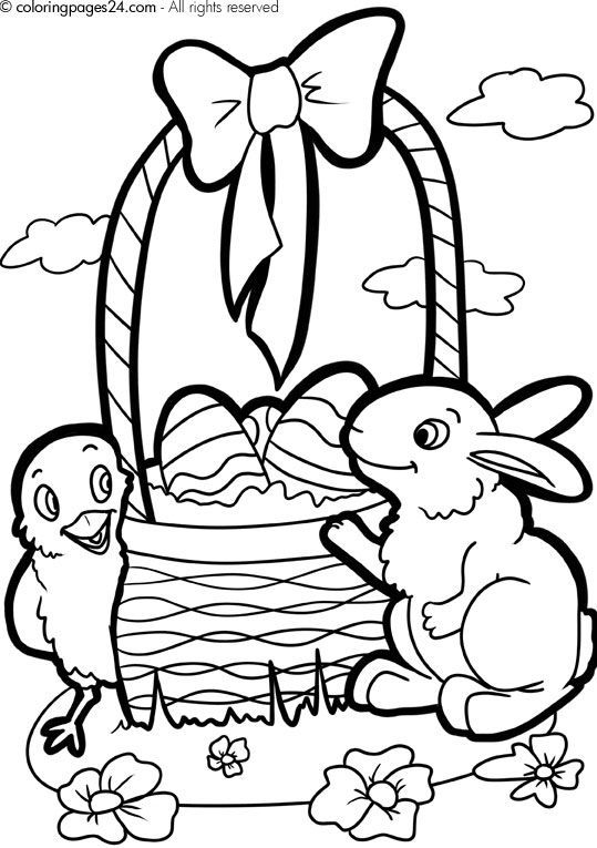 printable easter basket bunny egg and chick coloring page | yooall ...