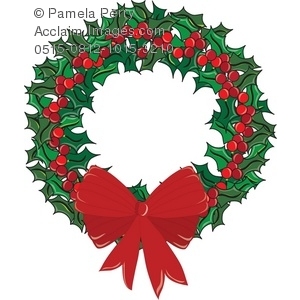 Christmas Clipart Image - Christmas Wreath Decorated with Holly ...