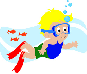 Swimming Clipart Image - Child Swimming Underwater with Scuba Mask ...