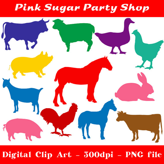 Farm Animals Silhouette Graphics Clipart by PinkSugarPartyShop ...