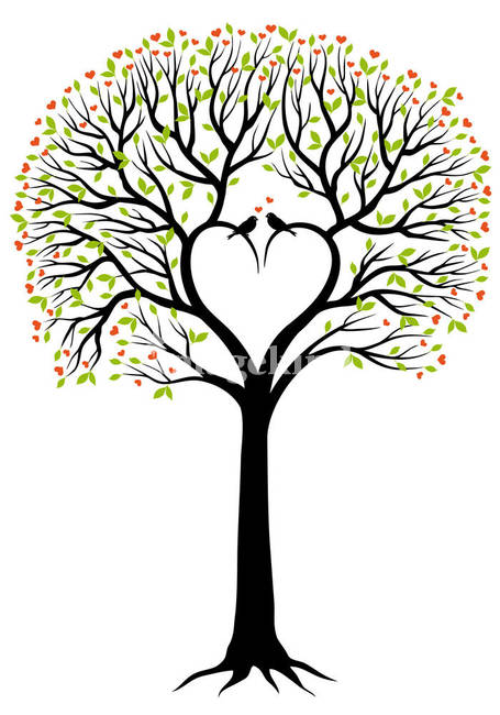 Love tree with heart shaped branches and birds Art Prints by Bea ...