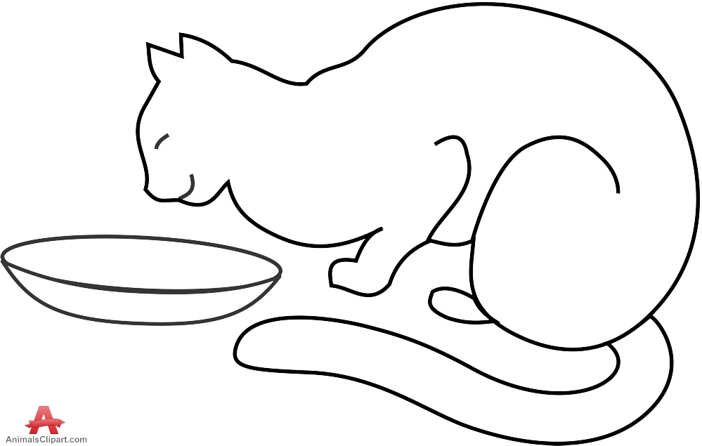 Cat Eating from Bowl Outline Clipart | Free Clipart Design Download ...