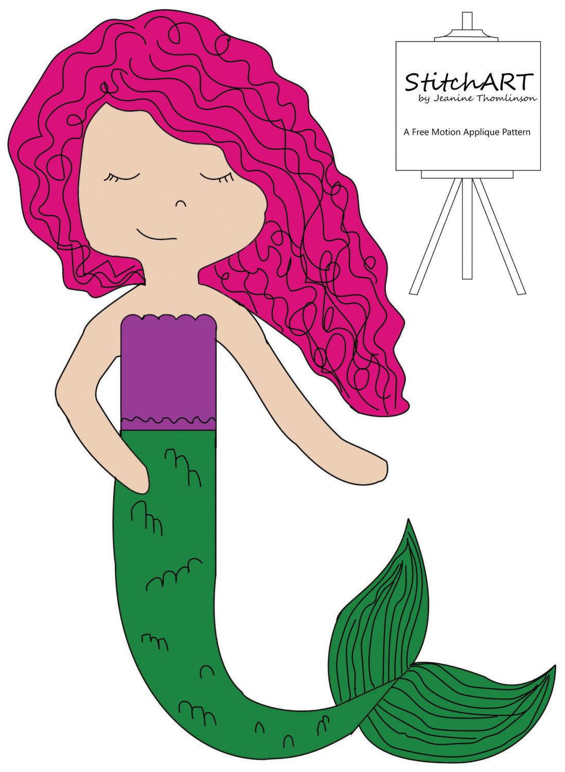 Molly Mermaid pdf free motion applique by StitchARTbyJeanine - ClipArt ...