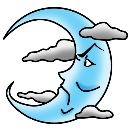 Angry Moon Tattoo With Clouds - Blue Cartoon Moon Clipart Design ...