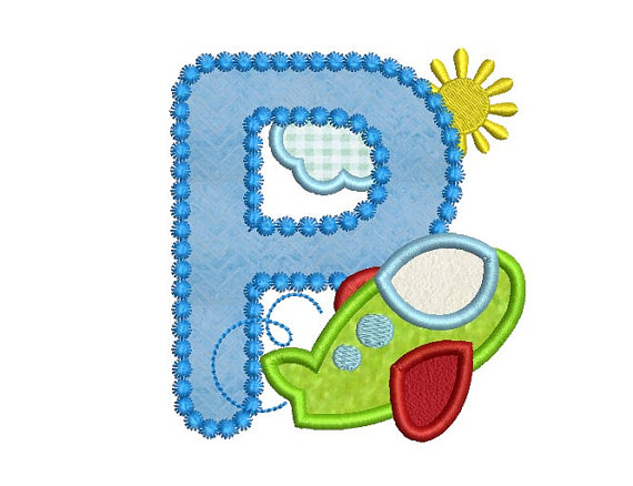 Airplane Letter P Applique Embroidery Design for by EmbroideryLand ...